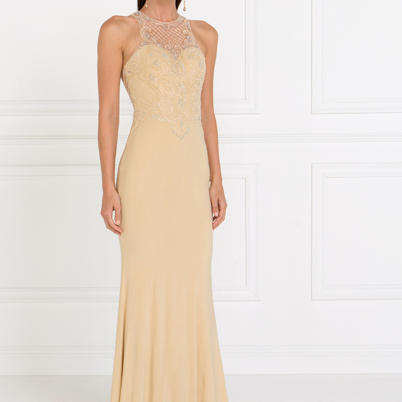 GLS Collective | Dresses | Illusion Long Gown Dresses With Jewels Gl57 ...